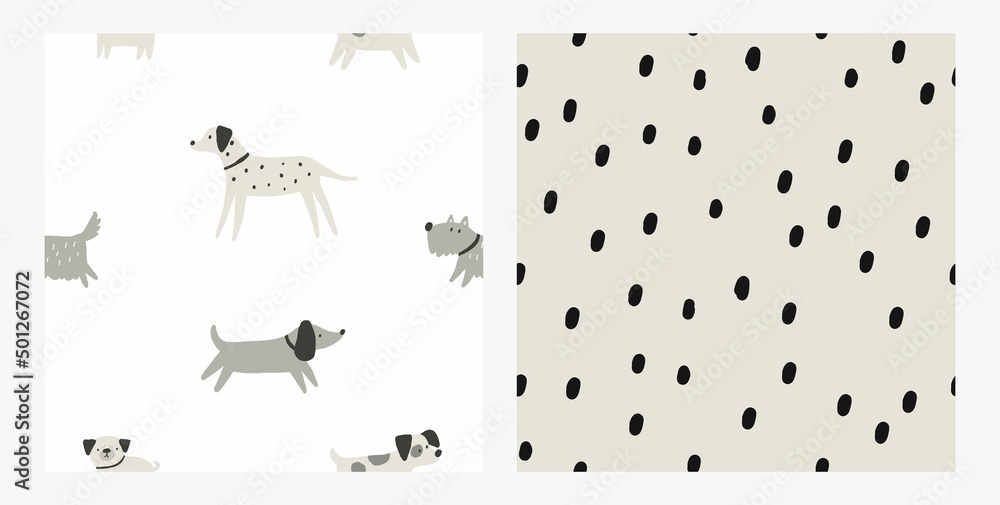 Cute Hand drawn dog - vector print in doodle style. Seamless pattern ...