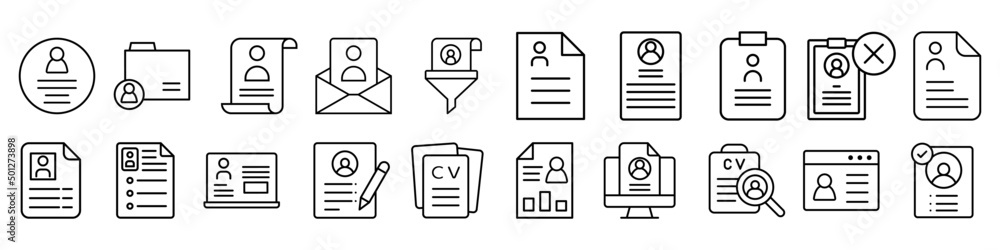 CV icon vector set. Resume illustration sign collection. user data ...
