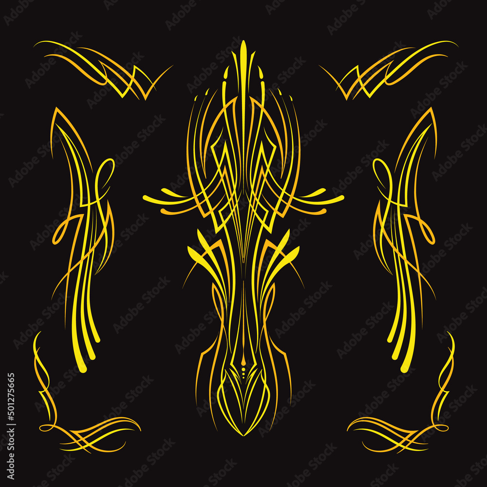 Set Yellow Pinstriping motorcycle and car art old school vector ...