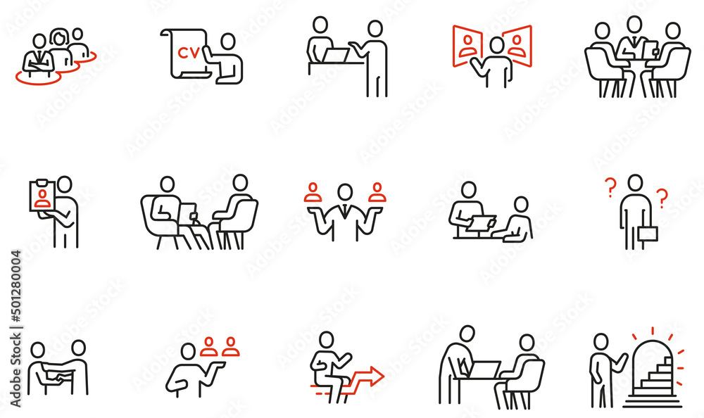 Vector Set of Linear Icons Related to Remote Work, Find a Job ...