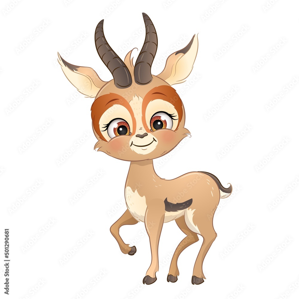 Cute vector antelope isolated on white background. Cartoon safari ...