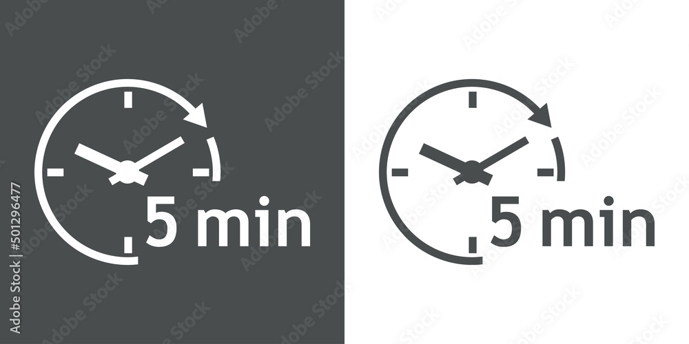 Logo con texto 5 min con silueta de esfera de reloj simple con líneas ...