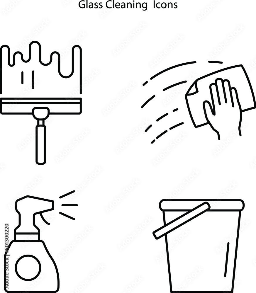glass cleaning icon set isolated on white background. glass cleaning ...