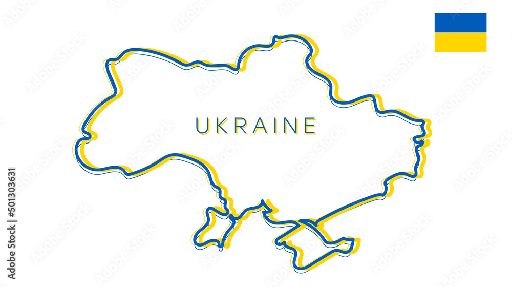 Ukraine, Europe. Vector line drawing of silhouette of Ukrainian border ...