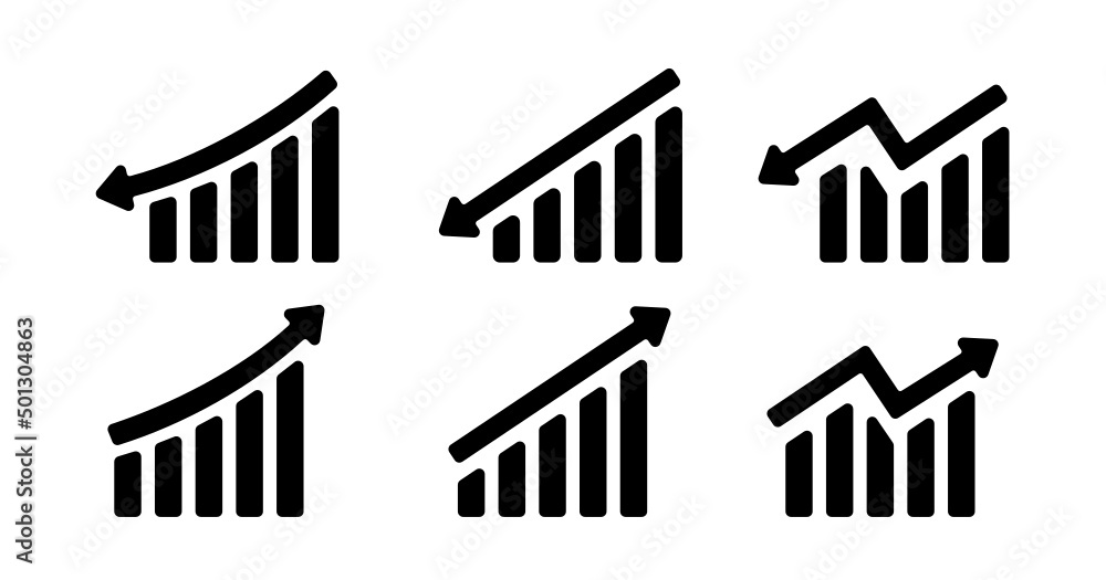Set of graph icons. Graph with arrow going up or down. Vector ...