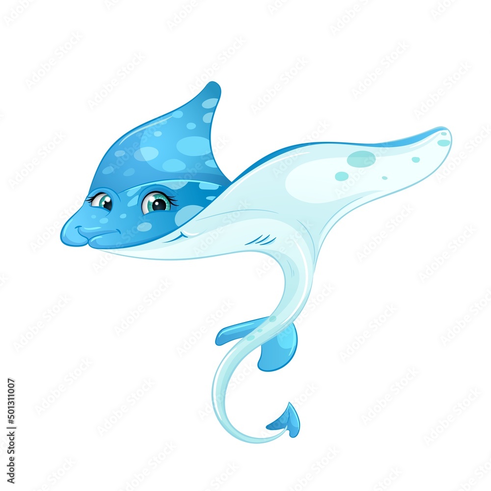Cartoon stingray vector illustration. Cute fish, isolated white ...