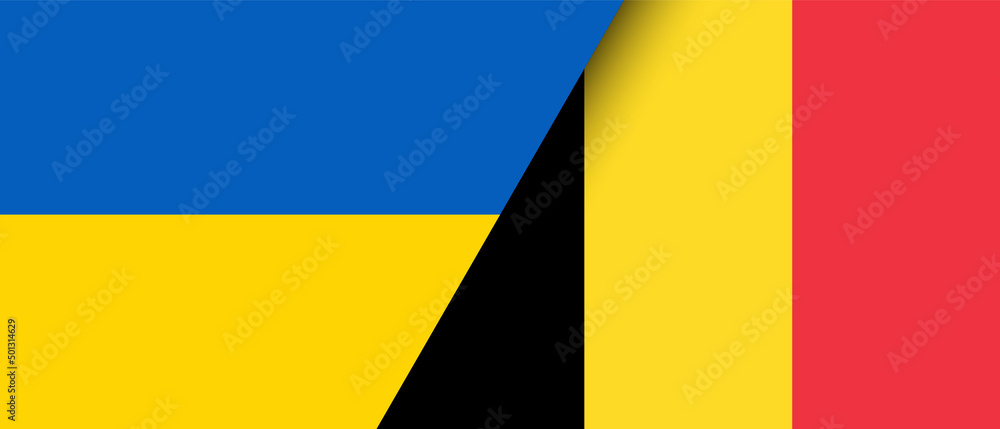 National flags of Ukraine and Belgium representing the partnership and ...