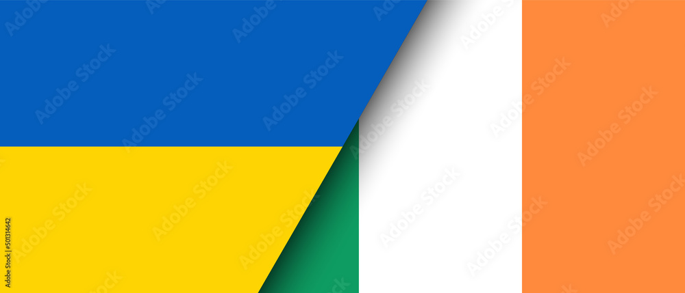 National flags of Ukraine and Ireland representing the partnership and ...