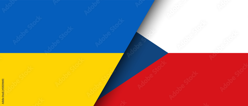 National flags of Ukraine and Czech Republic representing the ...
