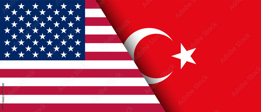 National flags of the USA and Turkey representing the partnership and ...