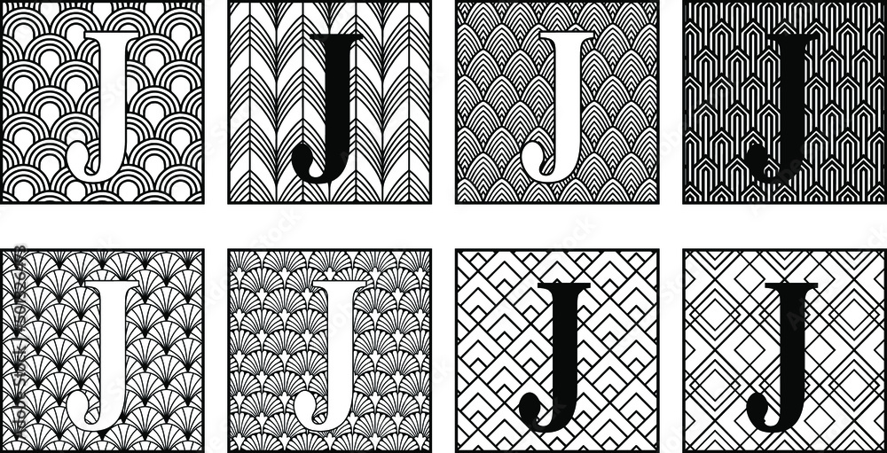 Latin letter J on Art Deco pattern. Cut file on white background Stock ...