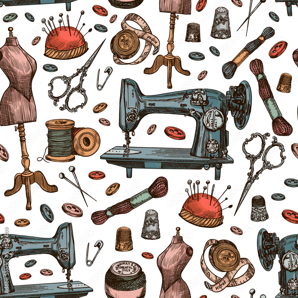 Sewing digital paper.Seamless pattern,digital background.Hand drawn ...
