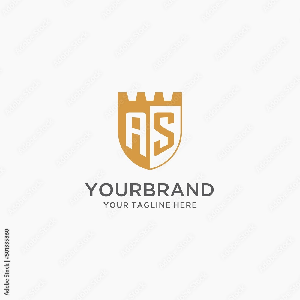 Monogram AS logo with shield and fort, elegant luxury initial logo ...