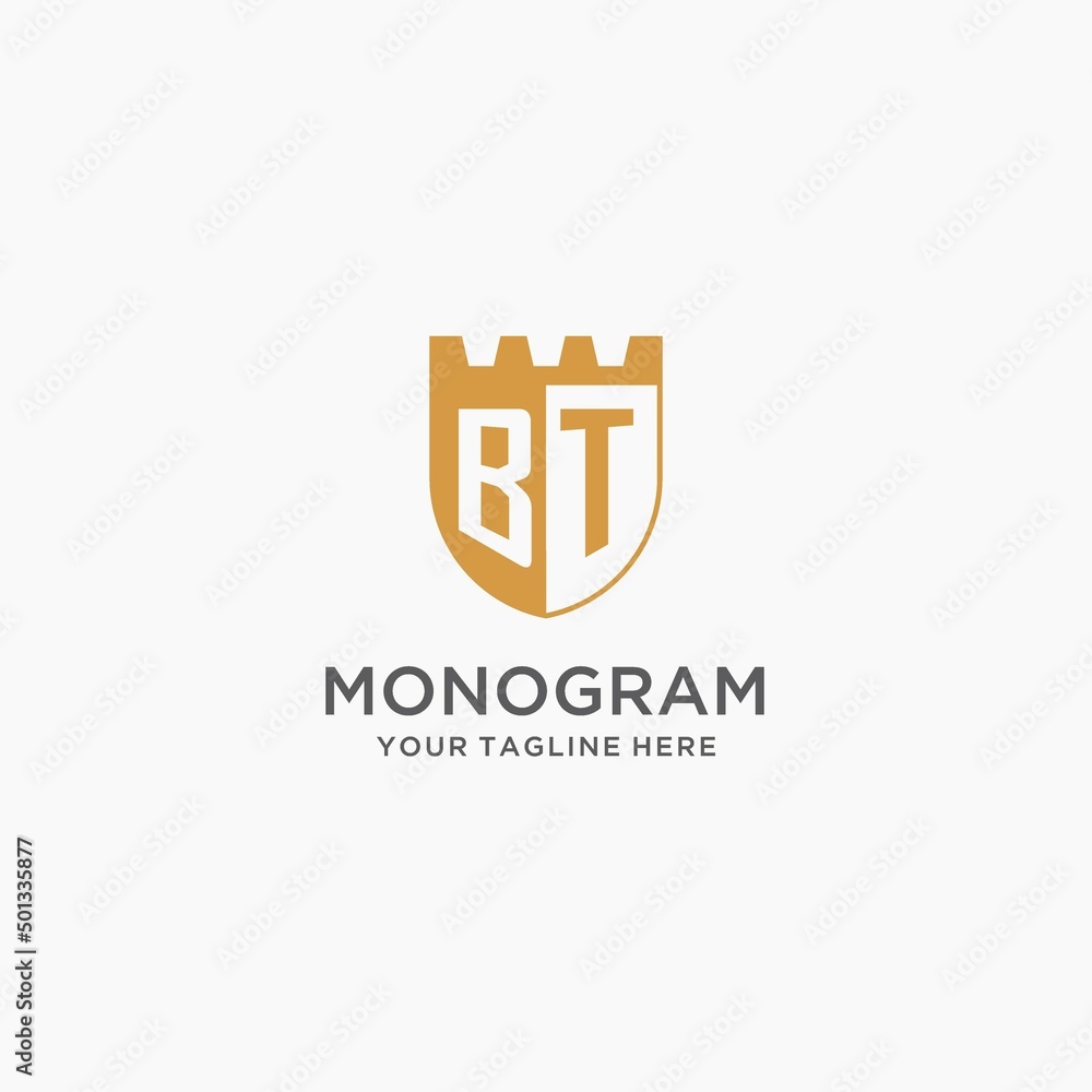 Monogram BT logo with shield and fort, elegant luxury initial logo ...