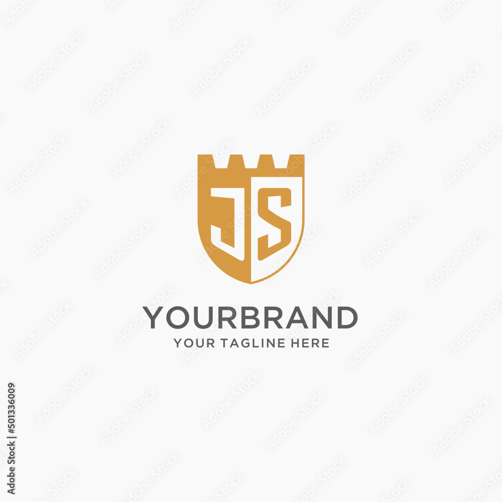 Monogram JS logo with shield and fort, elegant luxury initial logo ...
