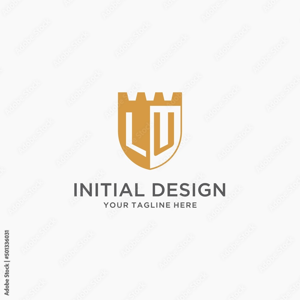 Monogram LU logo with shield and fort, elegant luxury initial logo ...