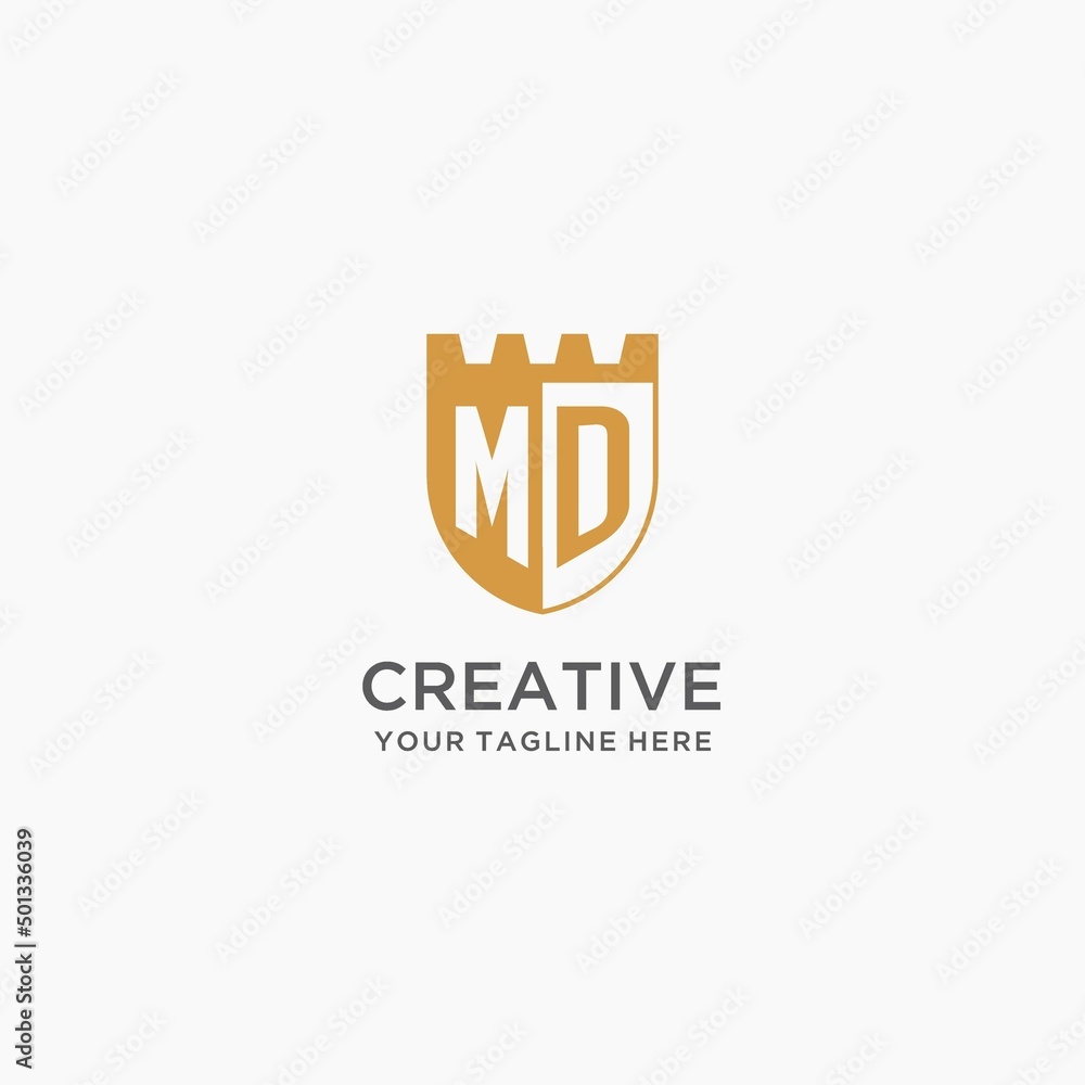 Monogram MD logo with shield and fort, elegant luxury initial logo ...