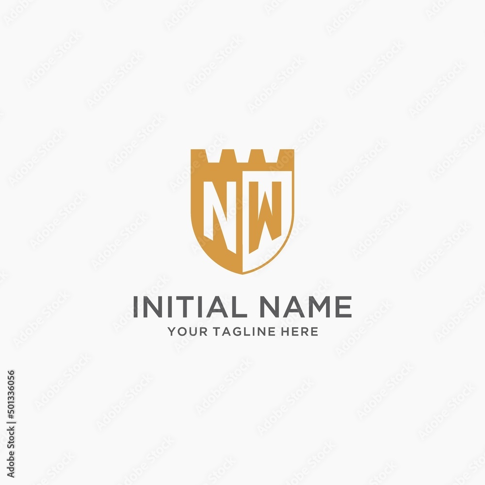 Vetor de Monogram NW logo with shield and fort, elegant luxury initial ...