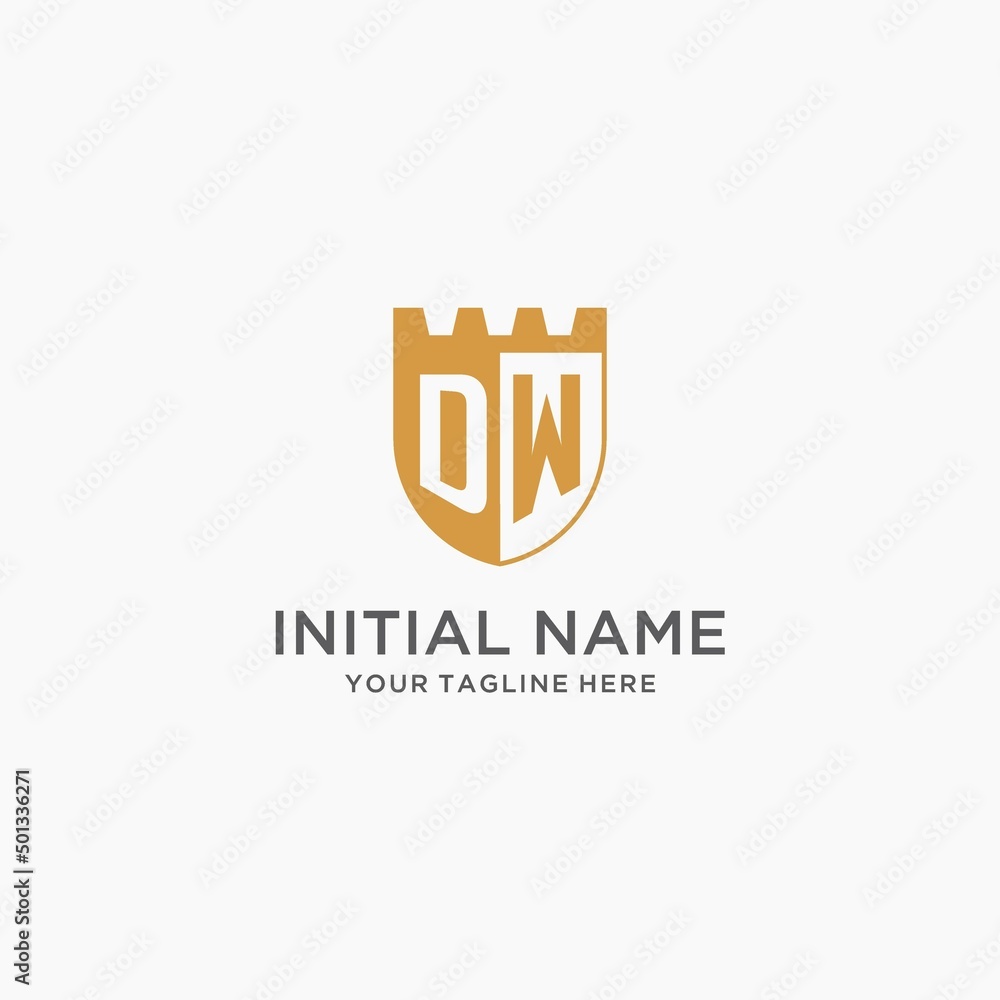 Monogram DW logo with shield and fort, elegant luxury initial logo ...