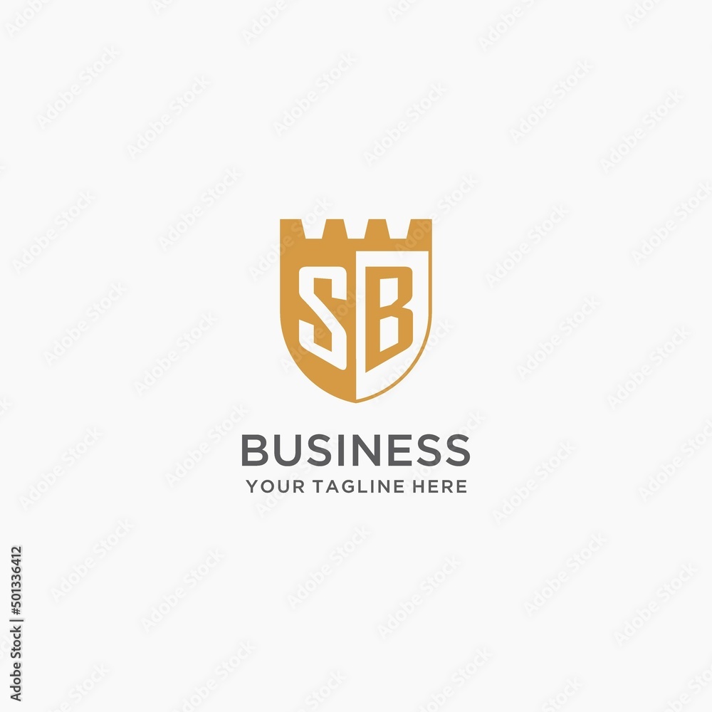 Monogram SB logo with shield and fort, elegant luxury initial logo ...