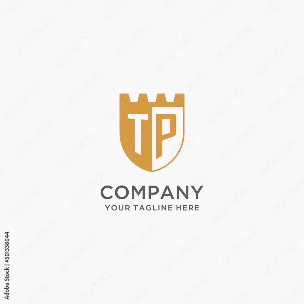 Monogram TP logo with shield and fort, elegant luxury initial logo ...
