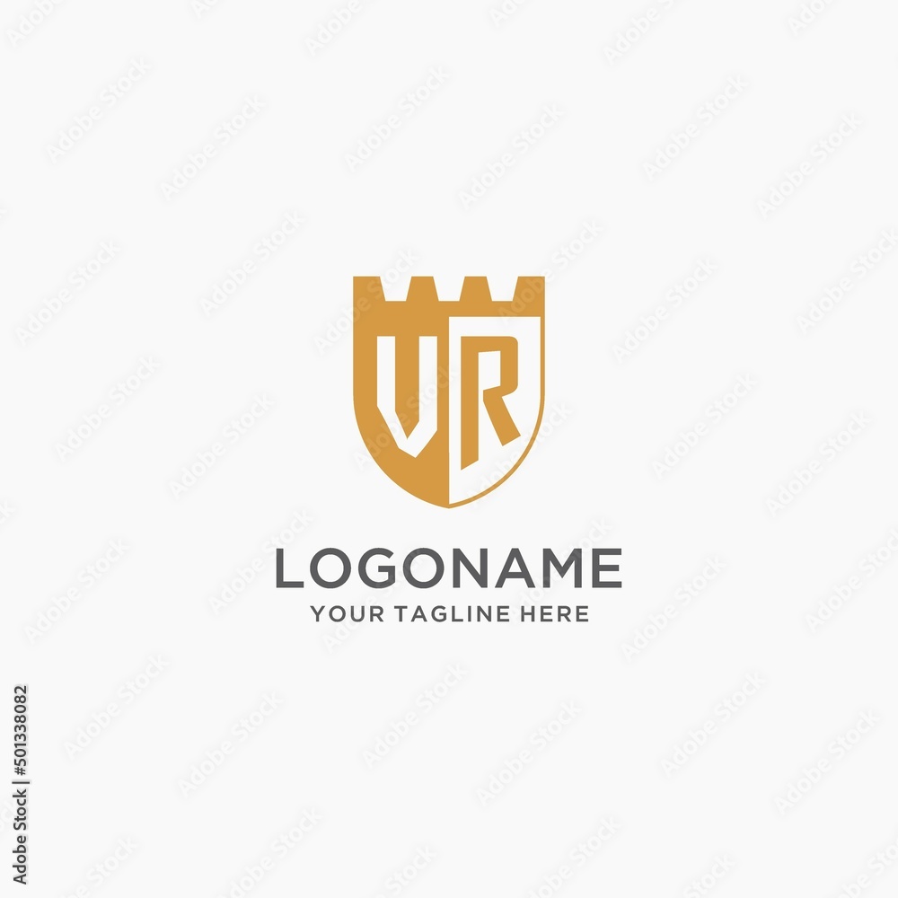 Monogram VR logo with shield and fort, elegant luxury initial logo ...