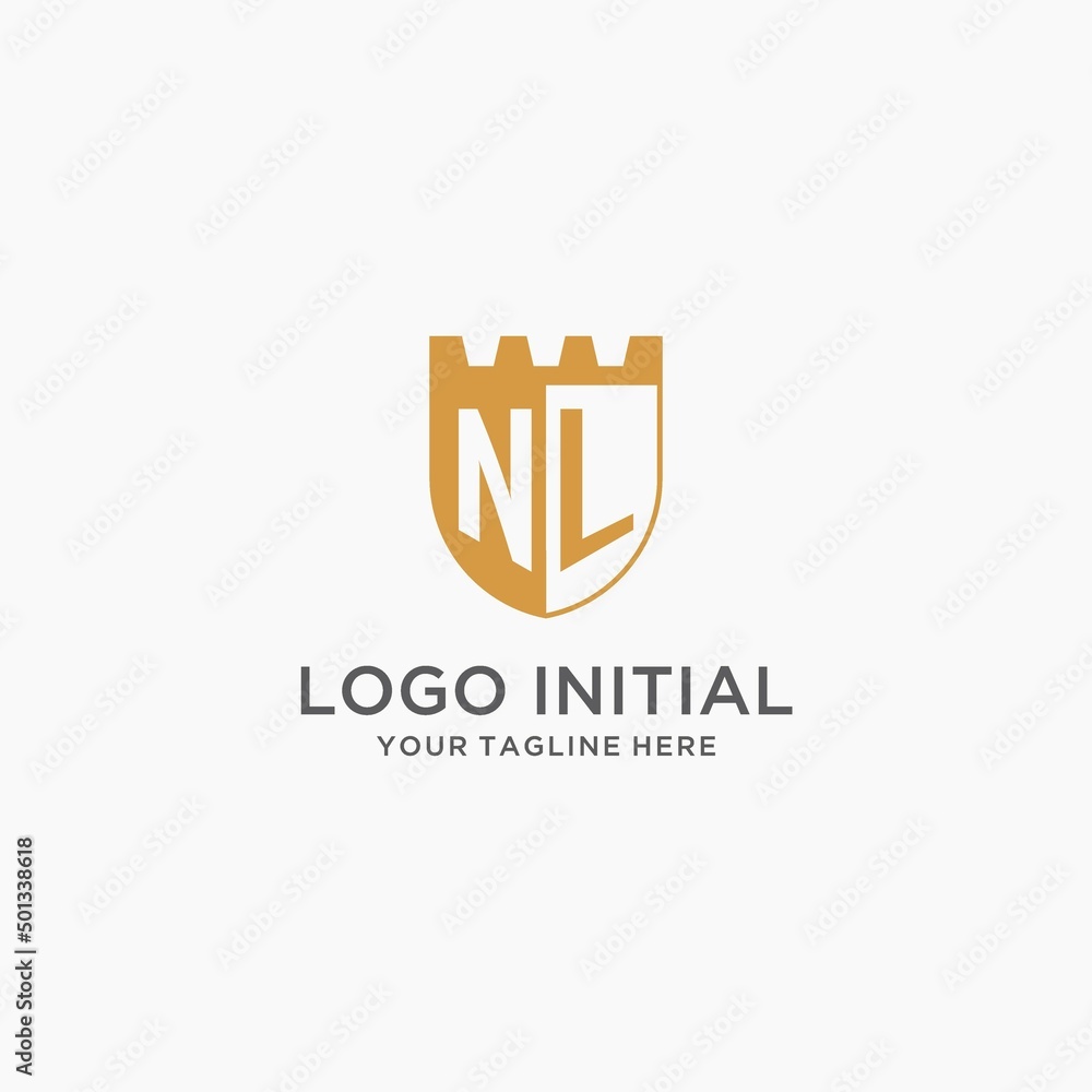 Monogram NL logo with shield and fort, elegant luxury initial logo ...