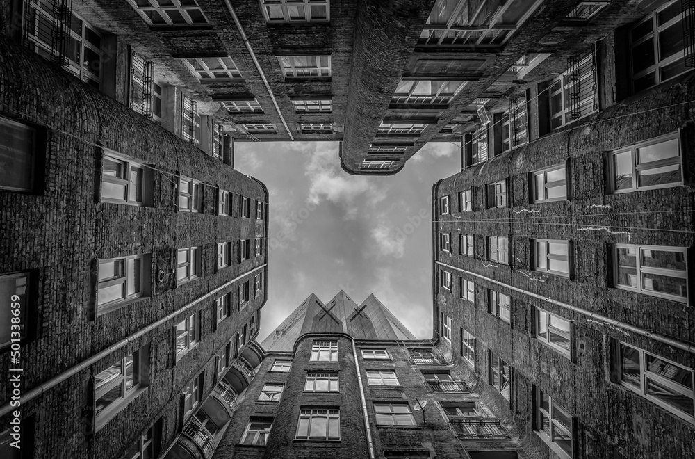 old, pre war, historical, devastated residential building in city ...