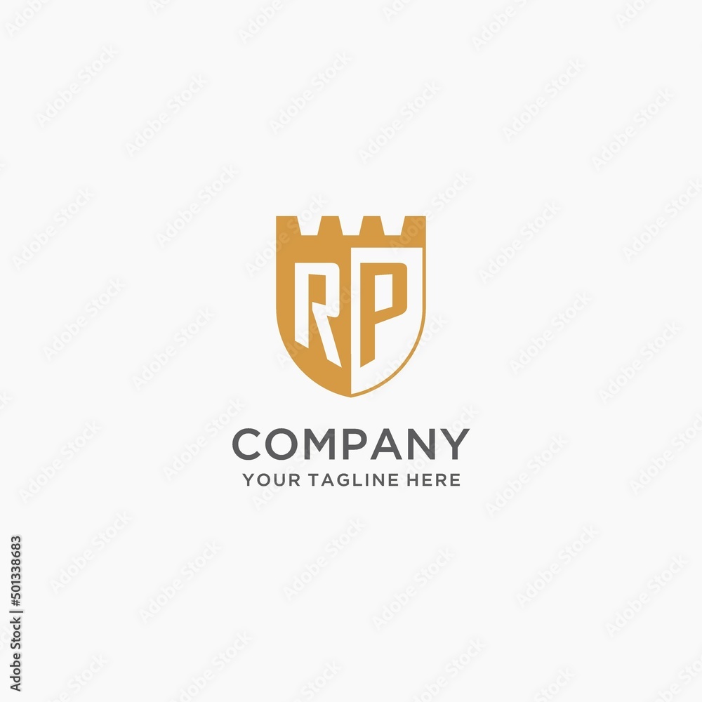 Monogram RP logo with shield and fort, elegant luxury initial logo ...