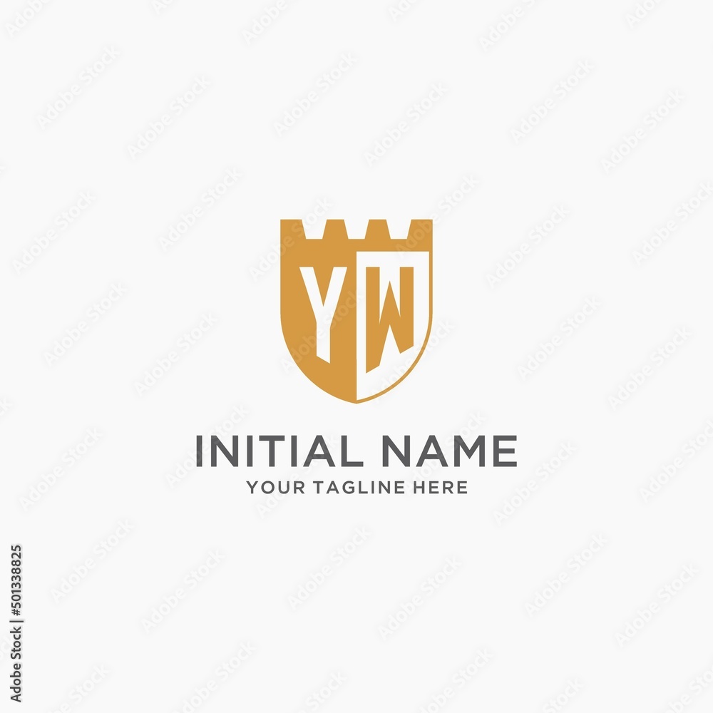 Monogram YW logo with shield and fort, elegant luxury initial logo ...