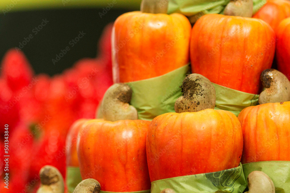 Caju fruto do cajueiro. Nome cientifico Anacardium occidentale. Porém ...