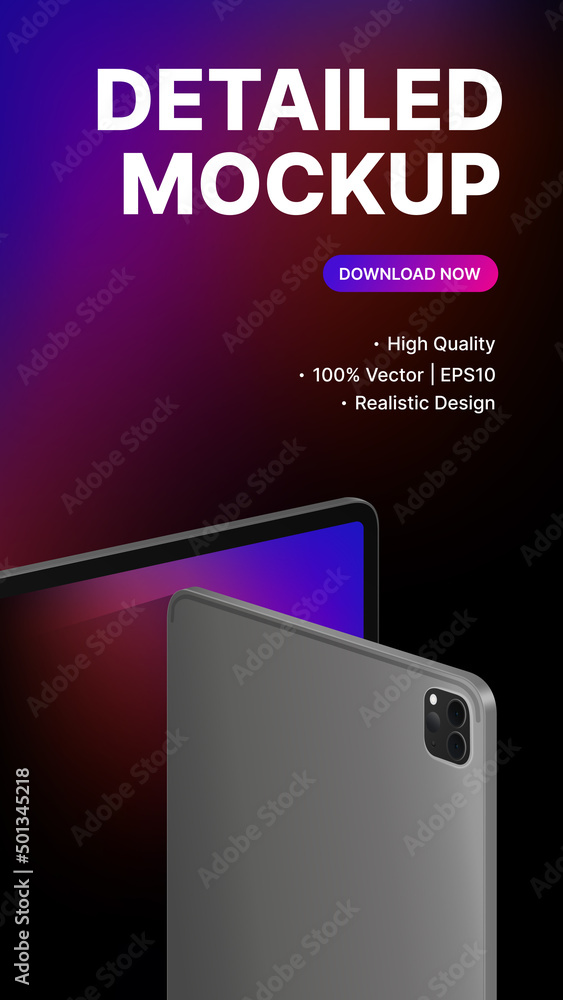 Vertical banner for Tablets Presentation. Devices from different angles ...