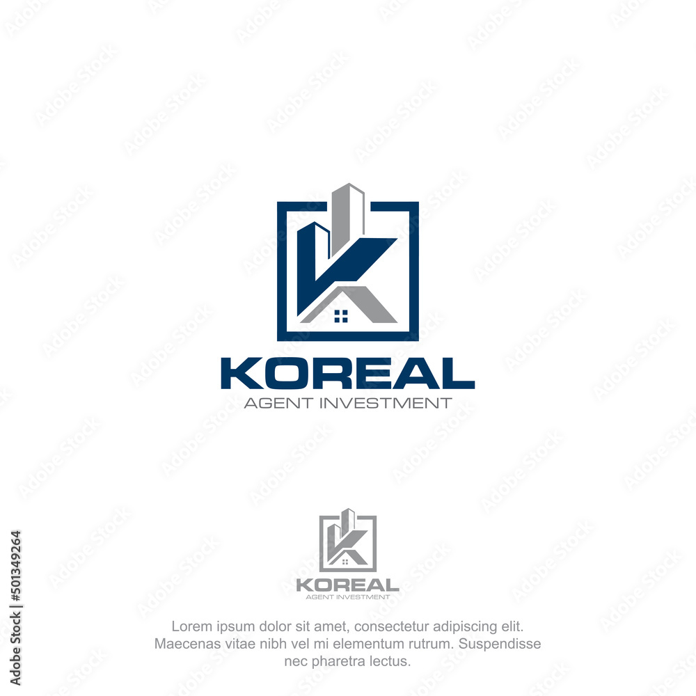 koreal agent investment logo, abstract building with initial K, A, I ...