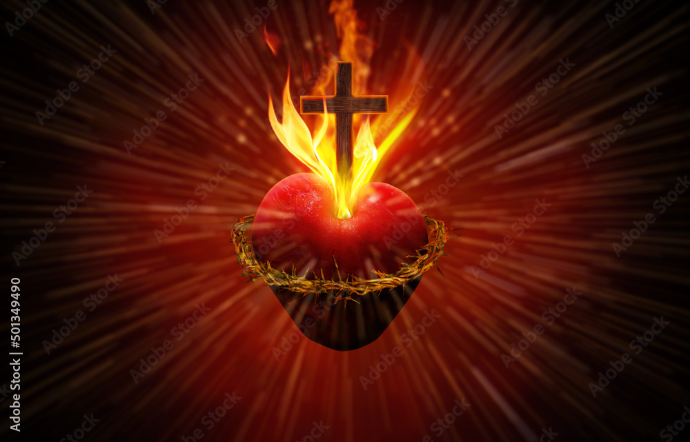 Sacred heart of Jesus with light rays. Religious theme concept. Stock ...