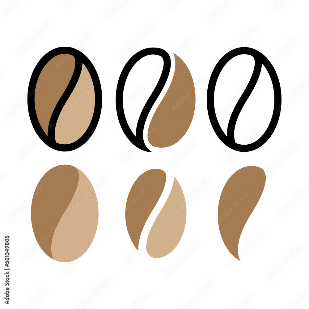 Coffee bean, design, set. Yin-yang sign allusion. Logo, sign ...