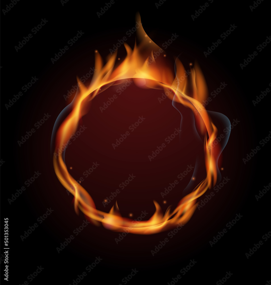 Round fire template. Realistic burning circular flame Stock Vector ...