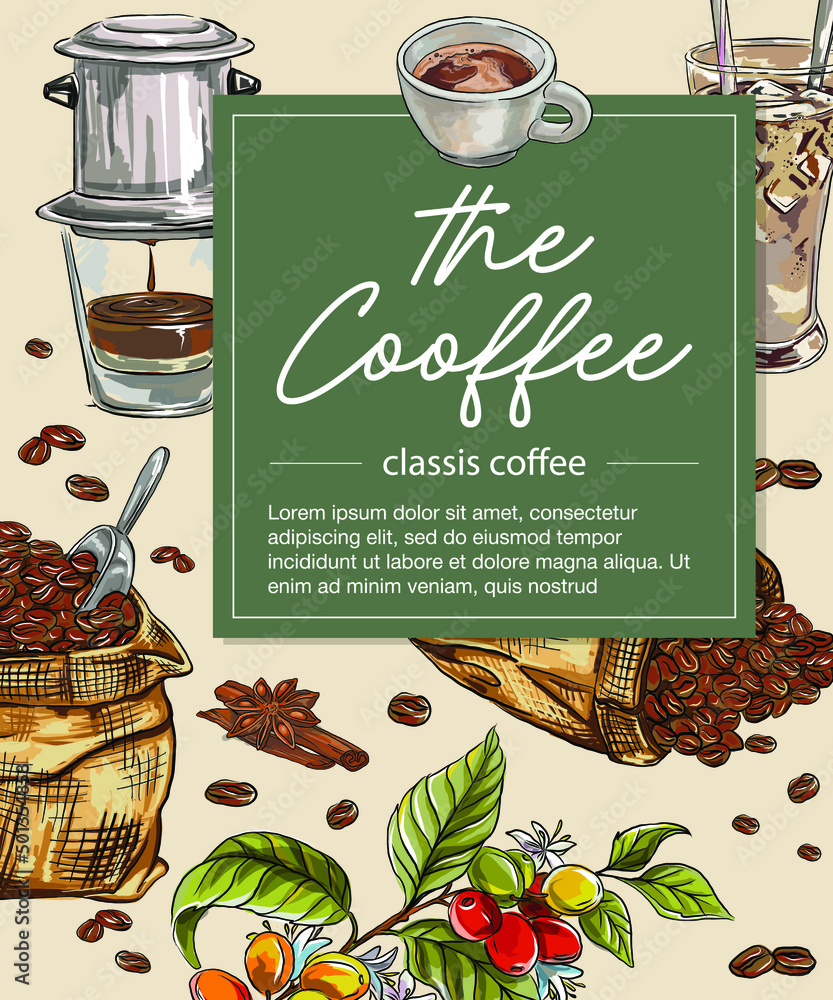 coffee background with freehand drawings that can be used for menu ...