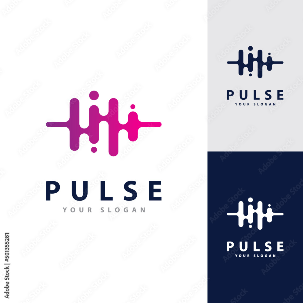 Vetor de Pulse Wave logo Vector. Creative Sound waves logo concept ...