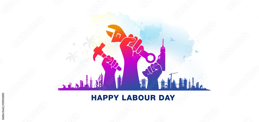 Happy Labor or Labour Day greeting card Design. A group of Workers ...
