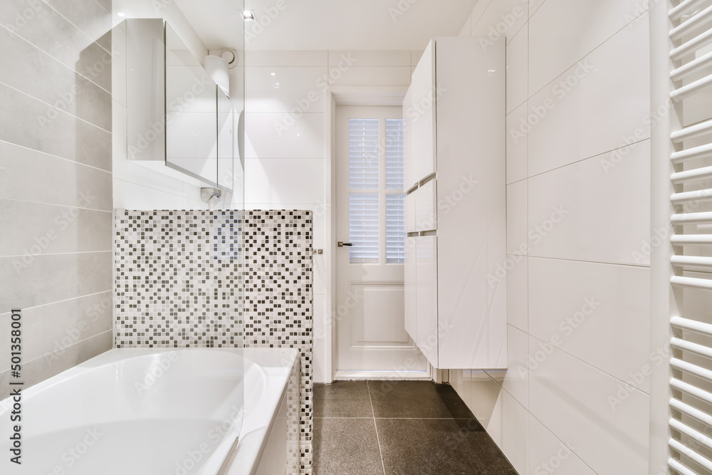 Interior of bathroom with bathtub Stock Photo | Adobe Stock