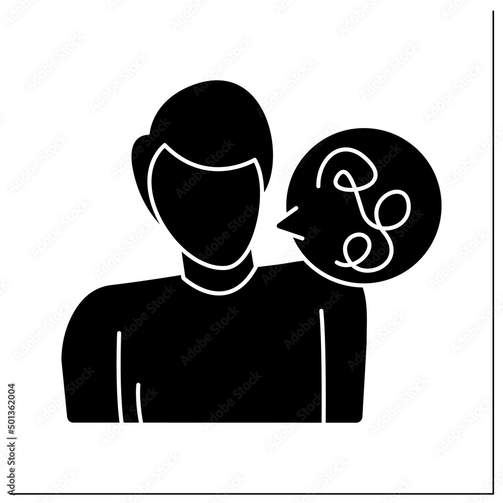 Speech disorder glyph icon. Man with slurred speech having ...