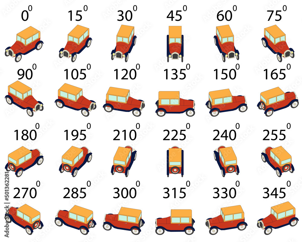 A set of 24 retro cars from different angles. Rotation of the vintage ...