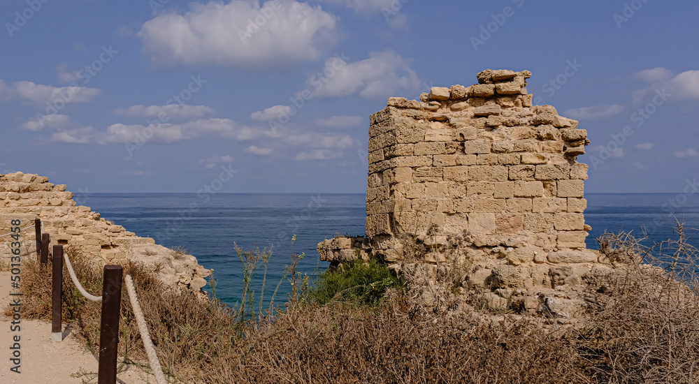 North face remains of Apollonia [Tel Arsuf] castle, located on a high ...
