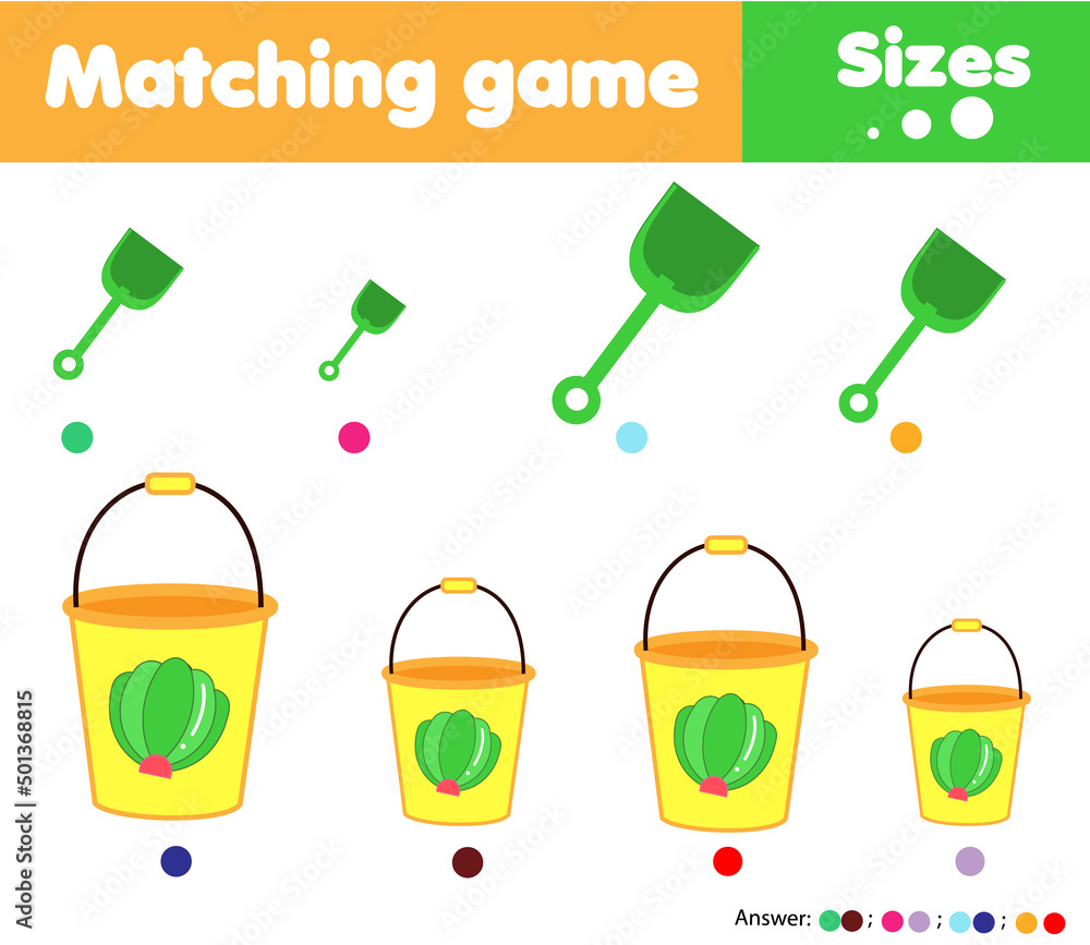 Matching children educational game. Match by size. Activity for kids ...