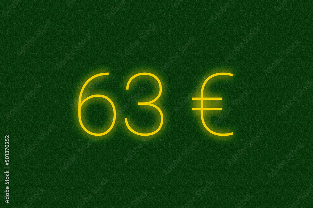 63 Euro Logo Sixty three Euro Neon Sign Number Sixty three On Green