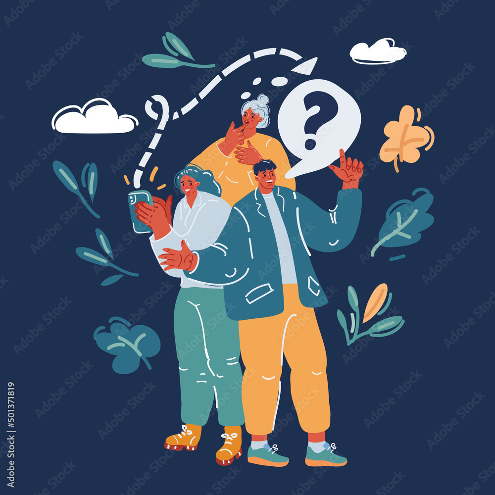 Cartoon vector illustration of Young troubled people. Confused woman ...
