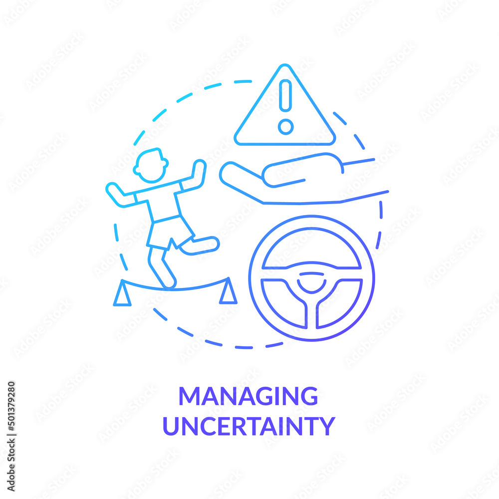 Managing uncertainty blue gradient concept icon. Innovation management ...