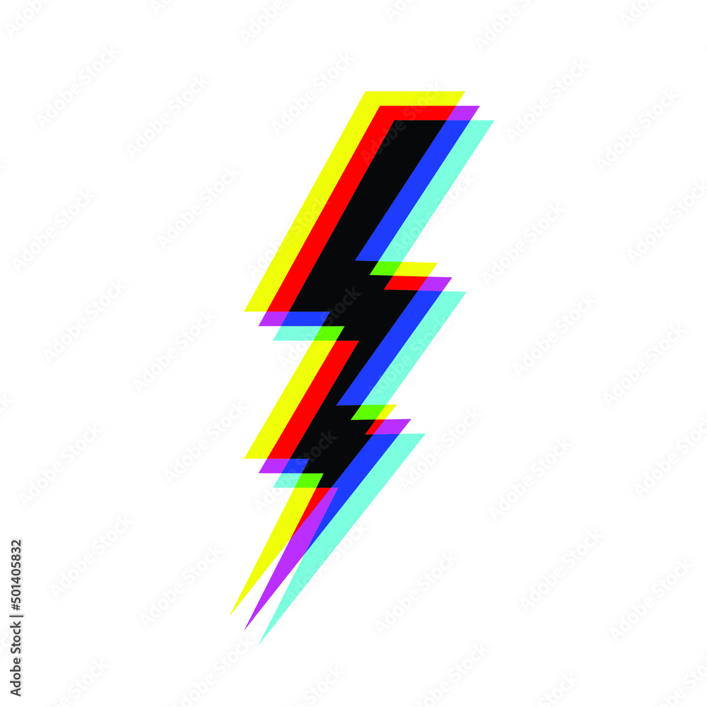 Glitch distorted flash shape . Blurred electric power symbol .Minimal ...