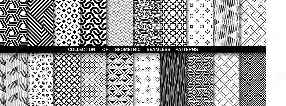 Geometric set of seamless black and white patterns. Simple vector ...