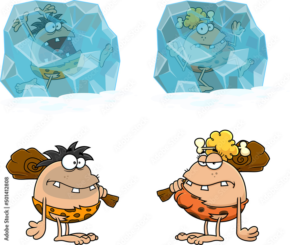 Caveman Cartoon Characters. Vector Hand Drawn Collection Set Isolated ...